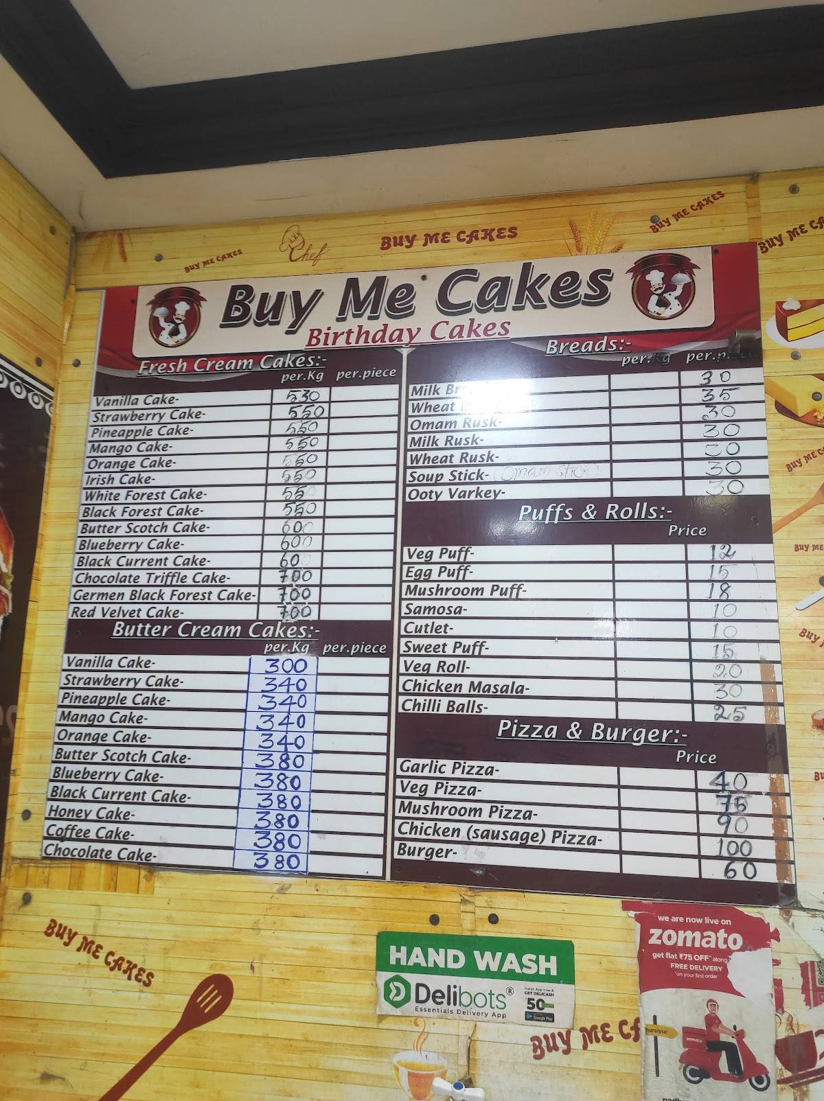 Menu at Buy me cake, India