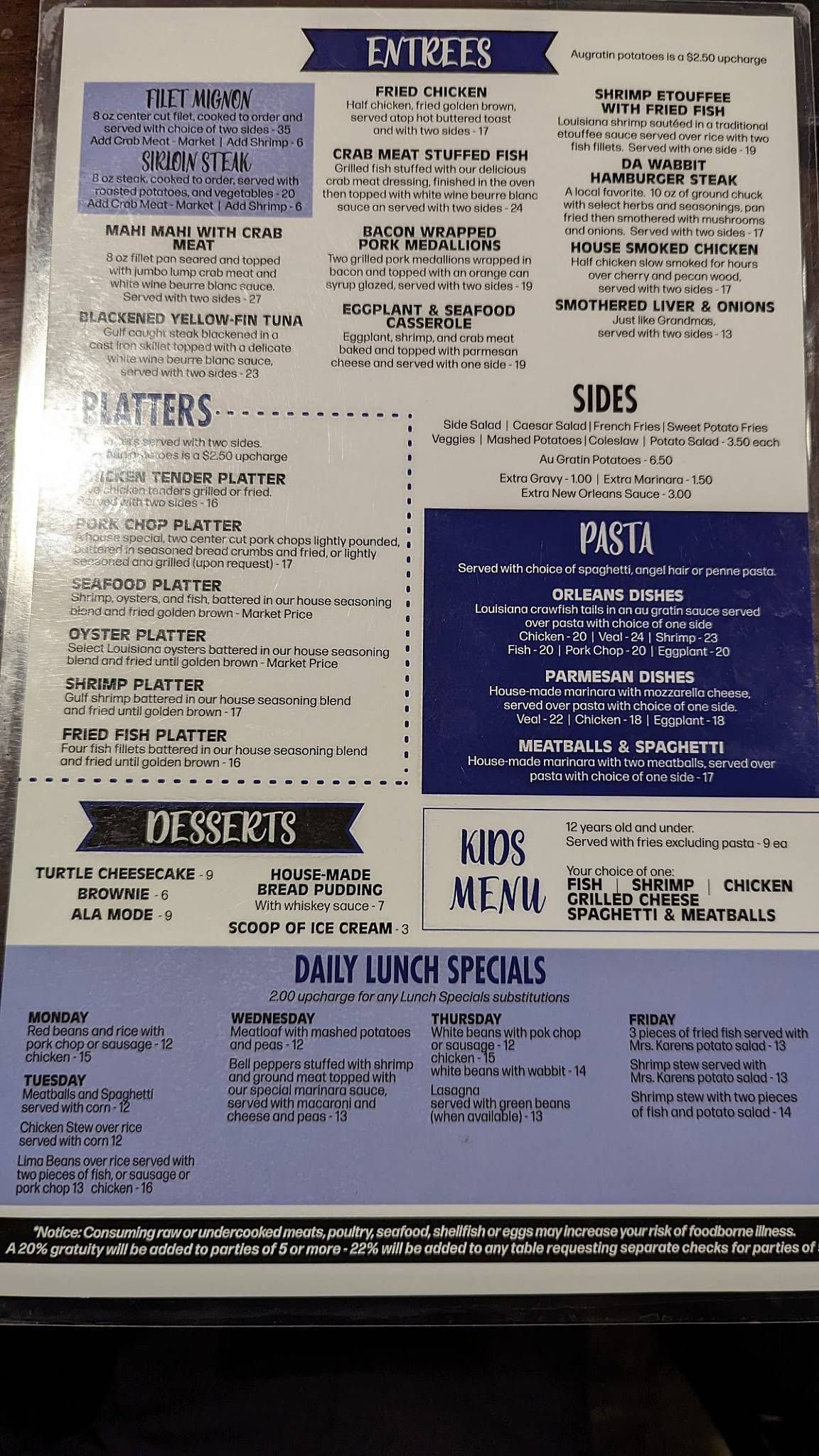 Menu at Cafe 615 (Home of Da Wabbitt), Gretna