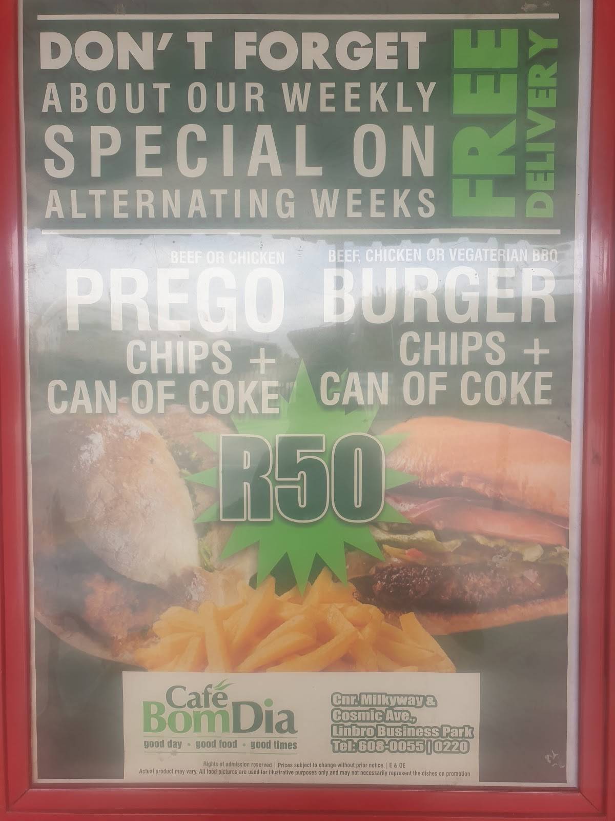 Menu at Cafe Bom Dia, Sandton, Cnr milkyway and