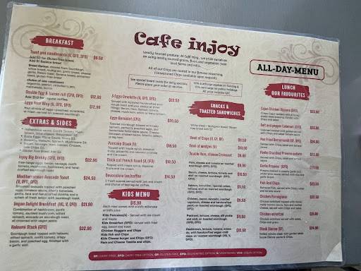 Menu at Cafe Injoy, Nicholls