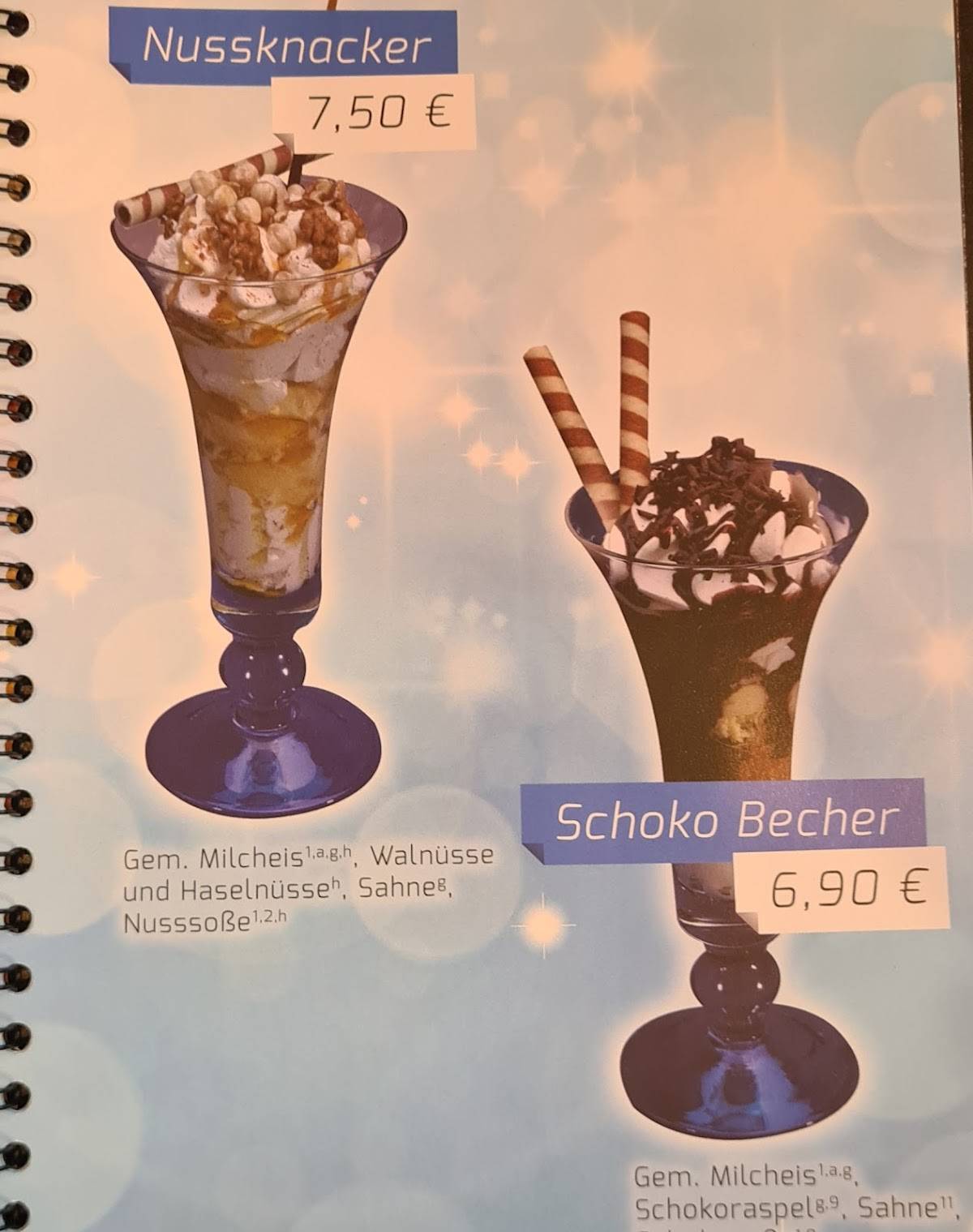 Menu at Café La Perla cafe, Munich, Eversbuschstraße 7