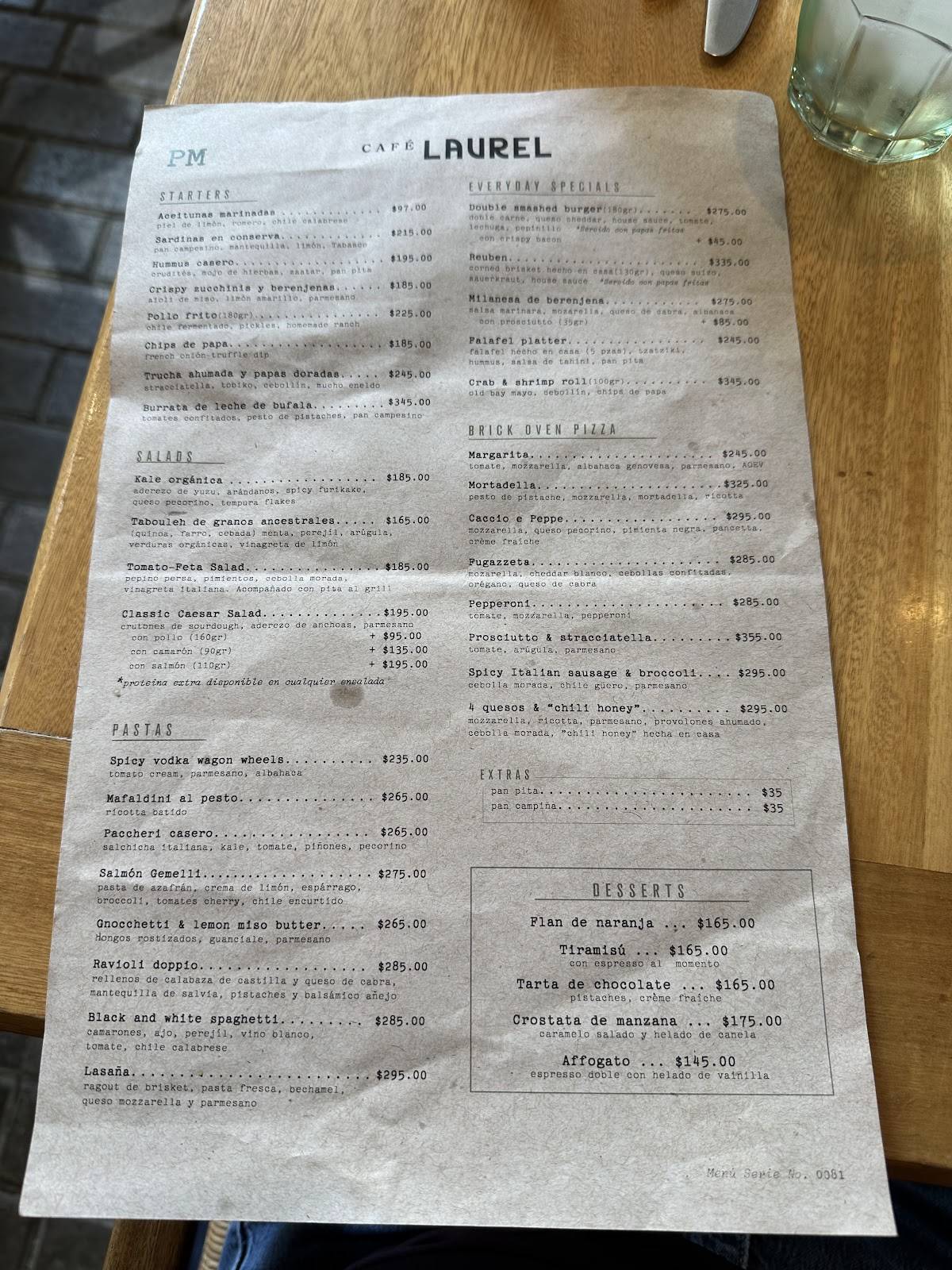 Carta de Café Laurel - Arboleda, San Pedro Garza García