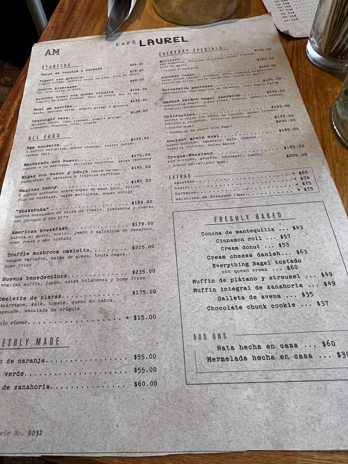Carta de Café Laurel Arboleda, San Pedro Garza García