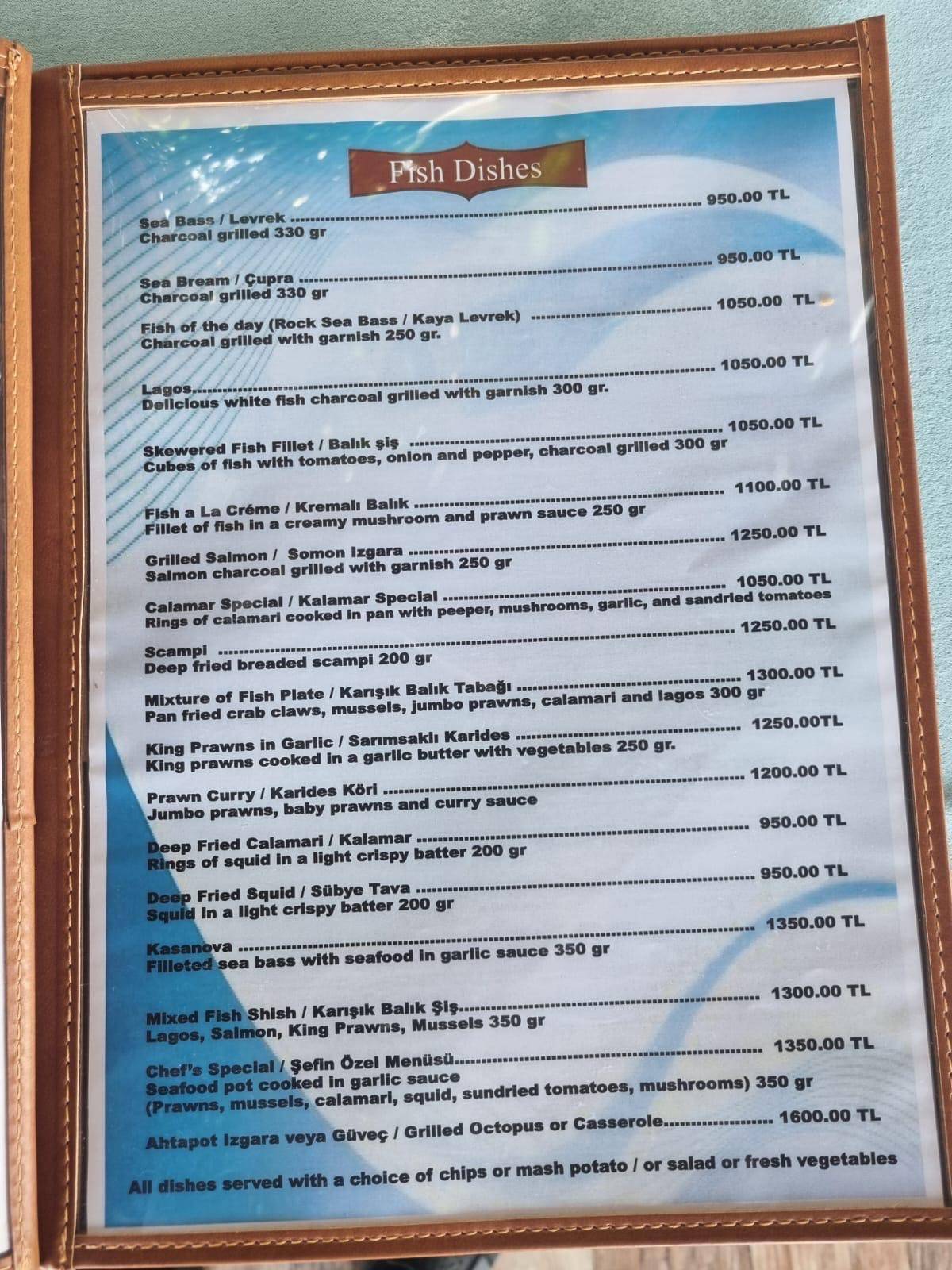 Menu at Calamari Restaurant, Lapta
