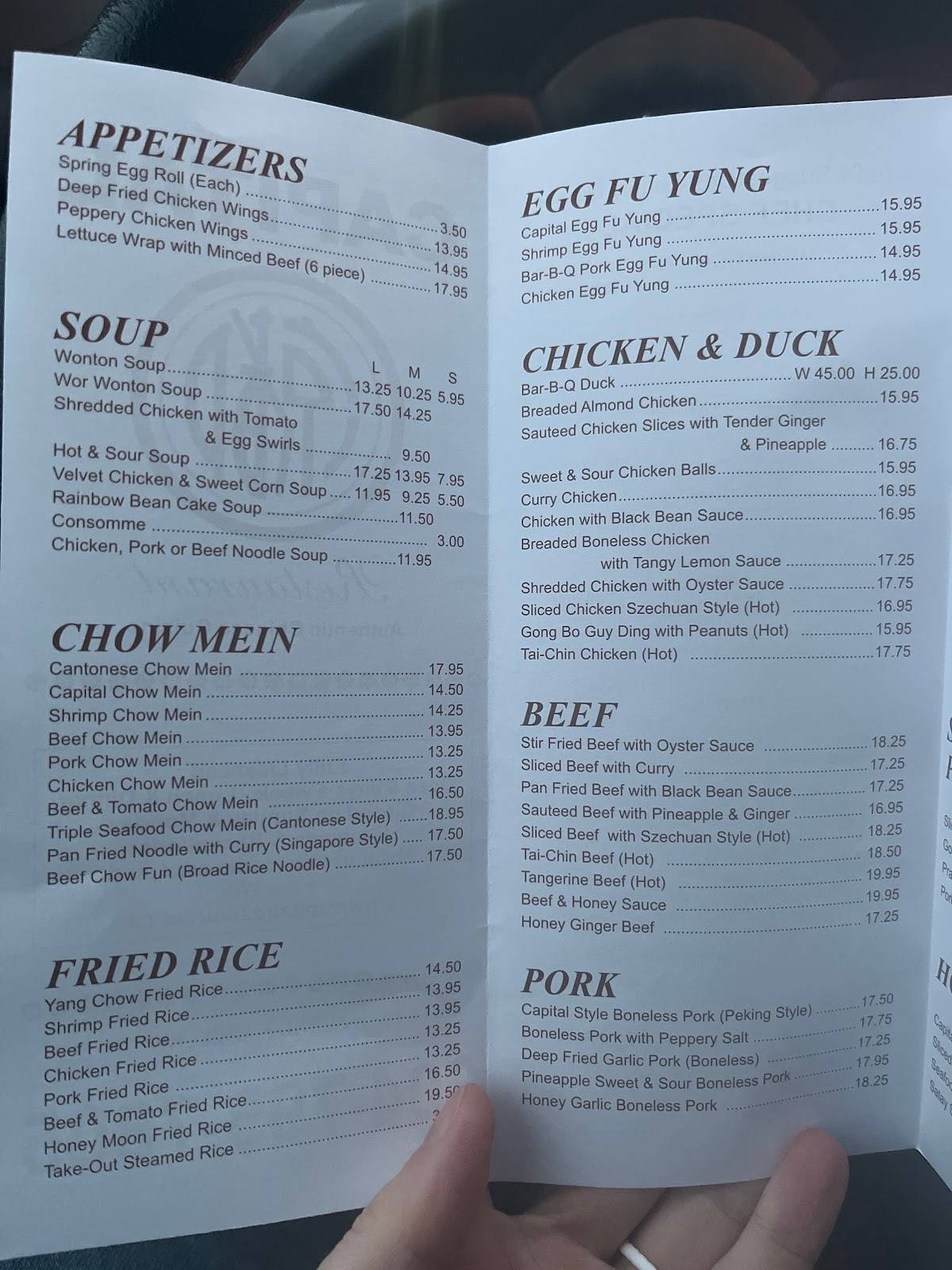 Menu at Capital Restaurant, Chilliwack