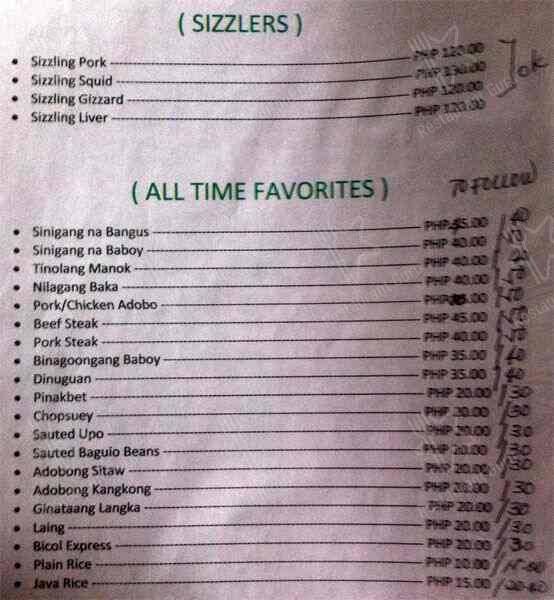 Menu at Captain Grill restaurant, Las Pinas