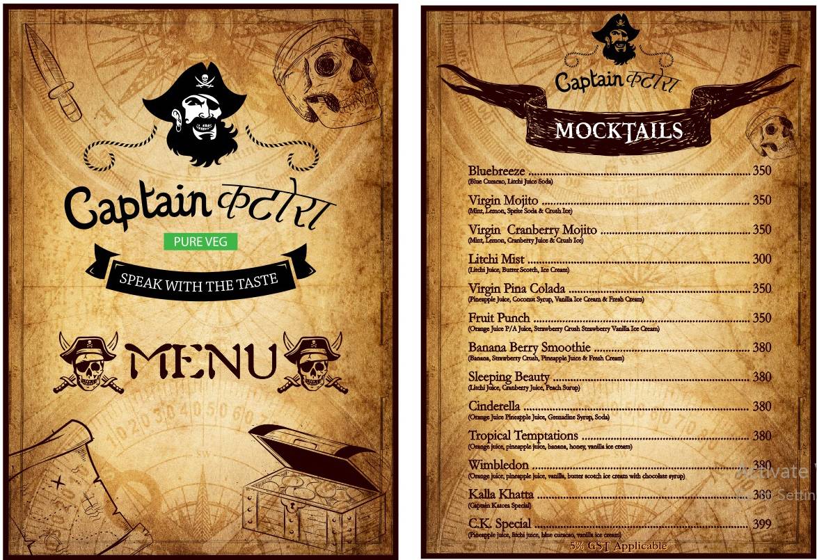 Menu at Captain Katora at Kabir Nagar, Durgapuri, Delhi