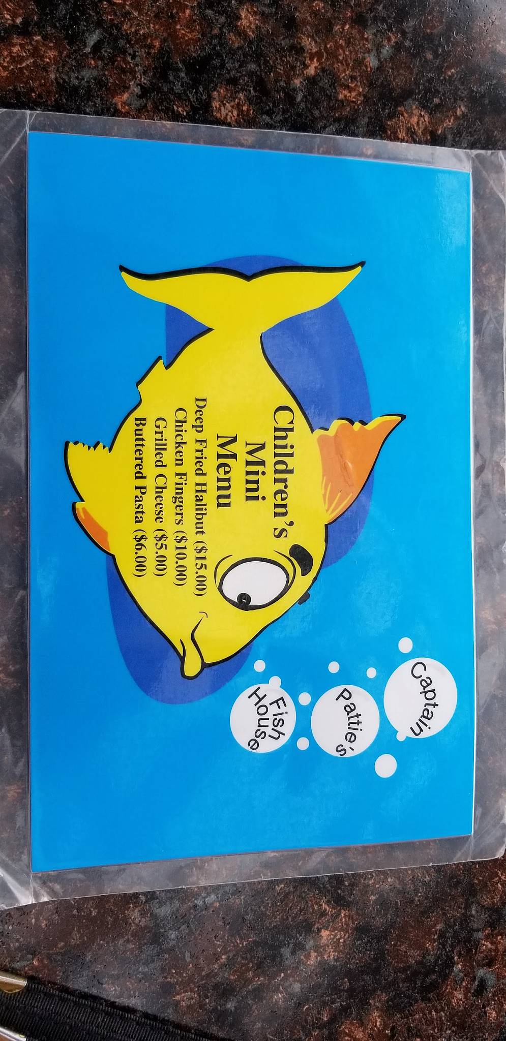 Menu at Captain Pattie's Fish House restaurant, Homer