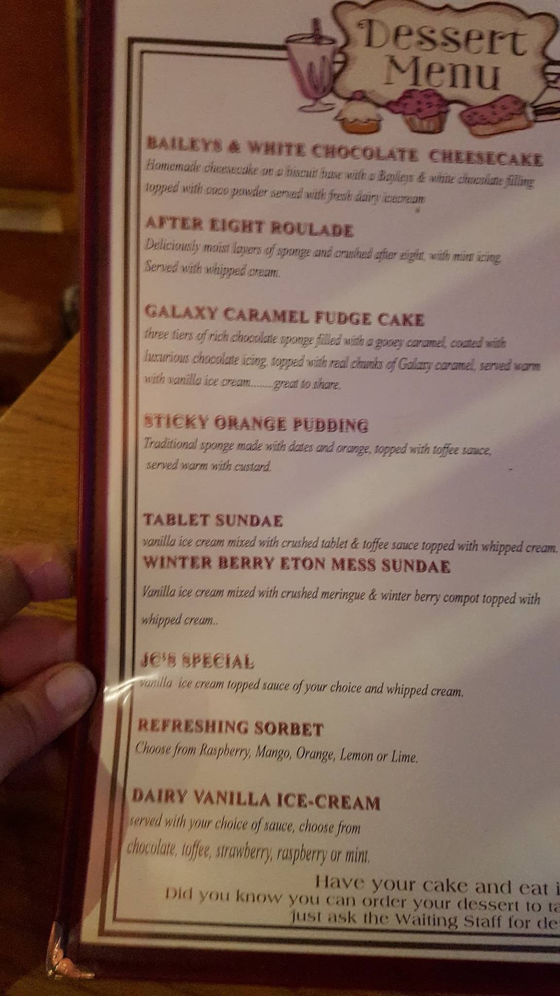 Menu at Carrigan's Hamilton restaurant, Hamilton