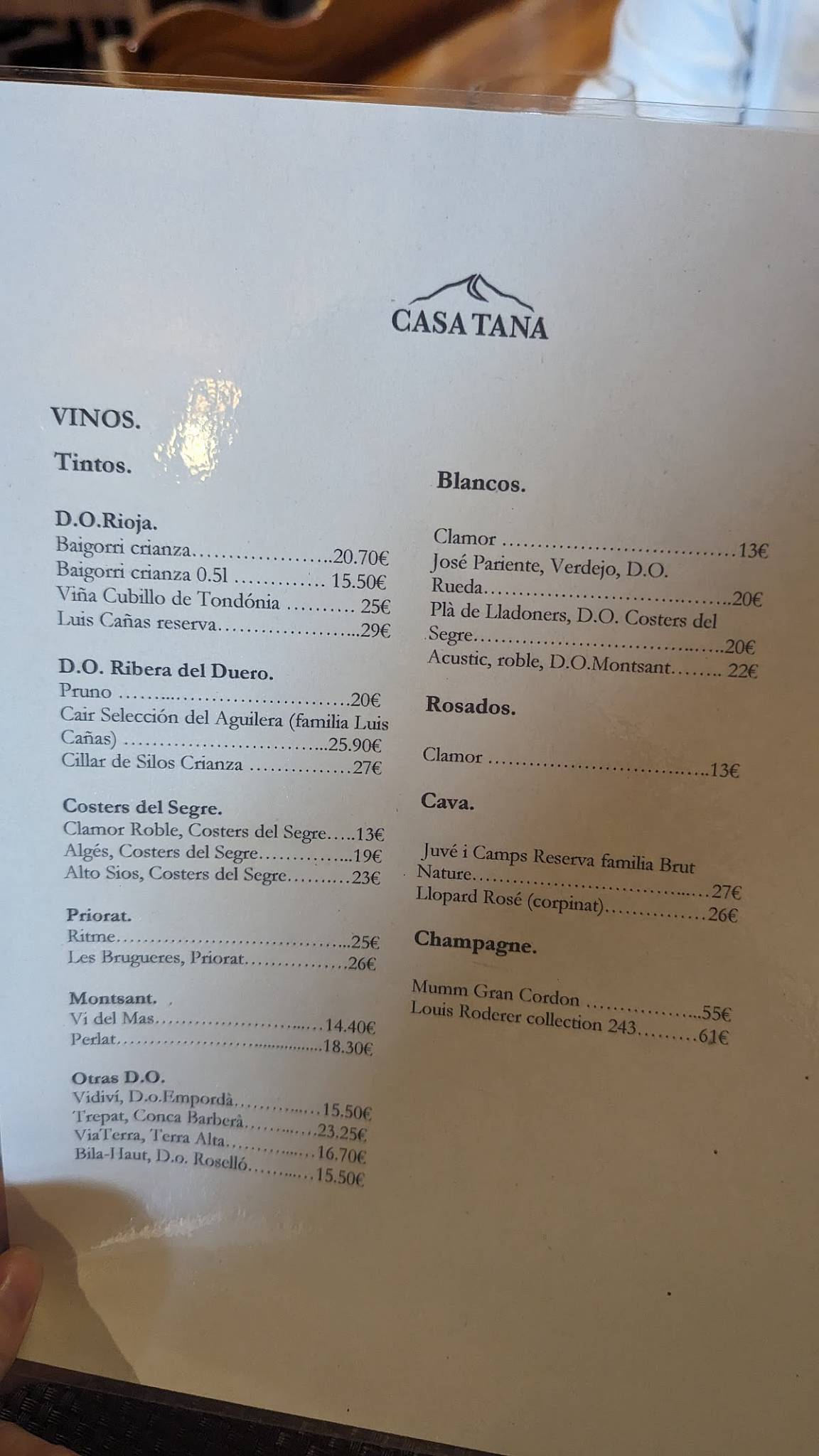 Menu at Restaurant Casa Tana, Arties