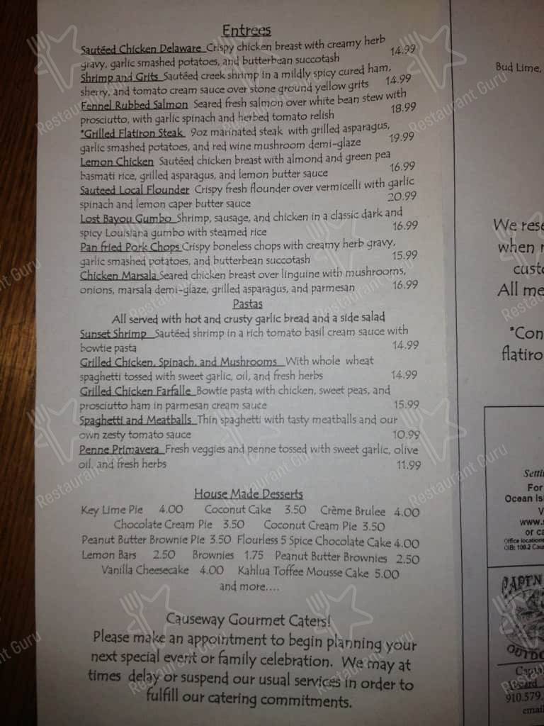 Menu at Causeway Gourmet restaurant, Ocean Isle Beach