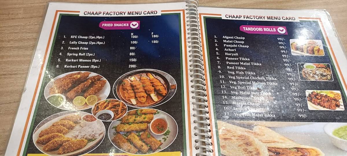 Menu at Chaap Factory, Shamli