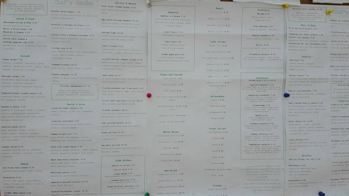 Menu at Chef's Garden, Thera