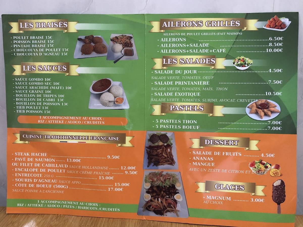Menu au Chez APPO (restaurant FRANCO-AFRICAIN), Évry