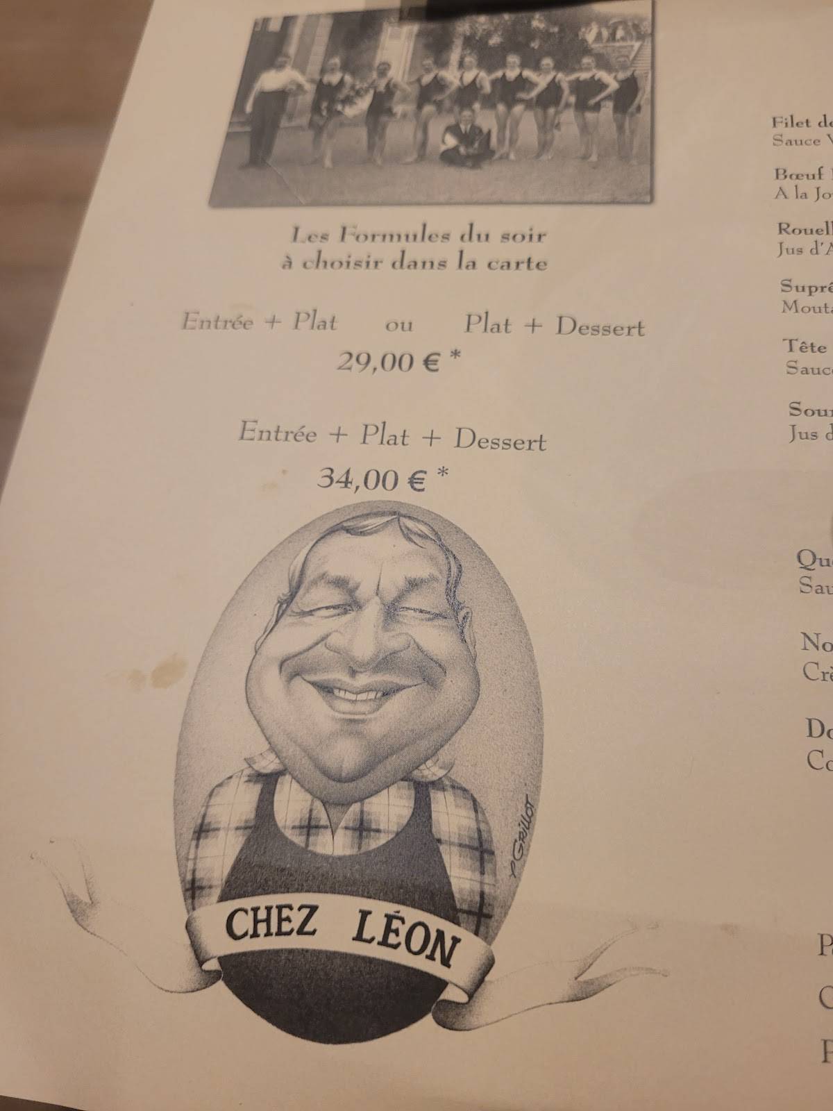 Menu au Chez Léon restaurant, Dijon, 20 Rue des Godrans