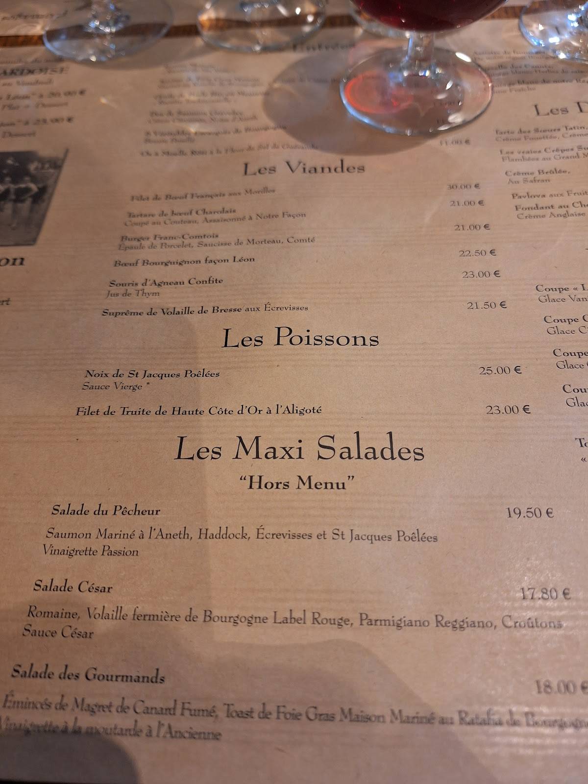 Menu au Chez Léon restaurant, Dijon, 20 Rue des Godrans