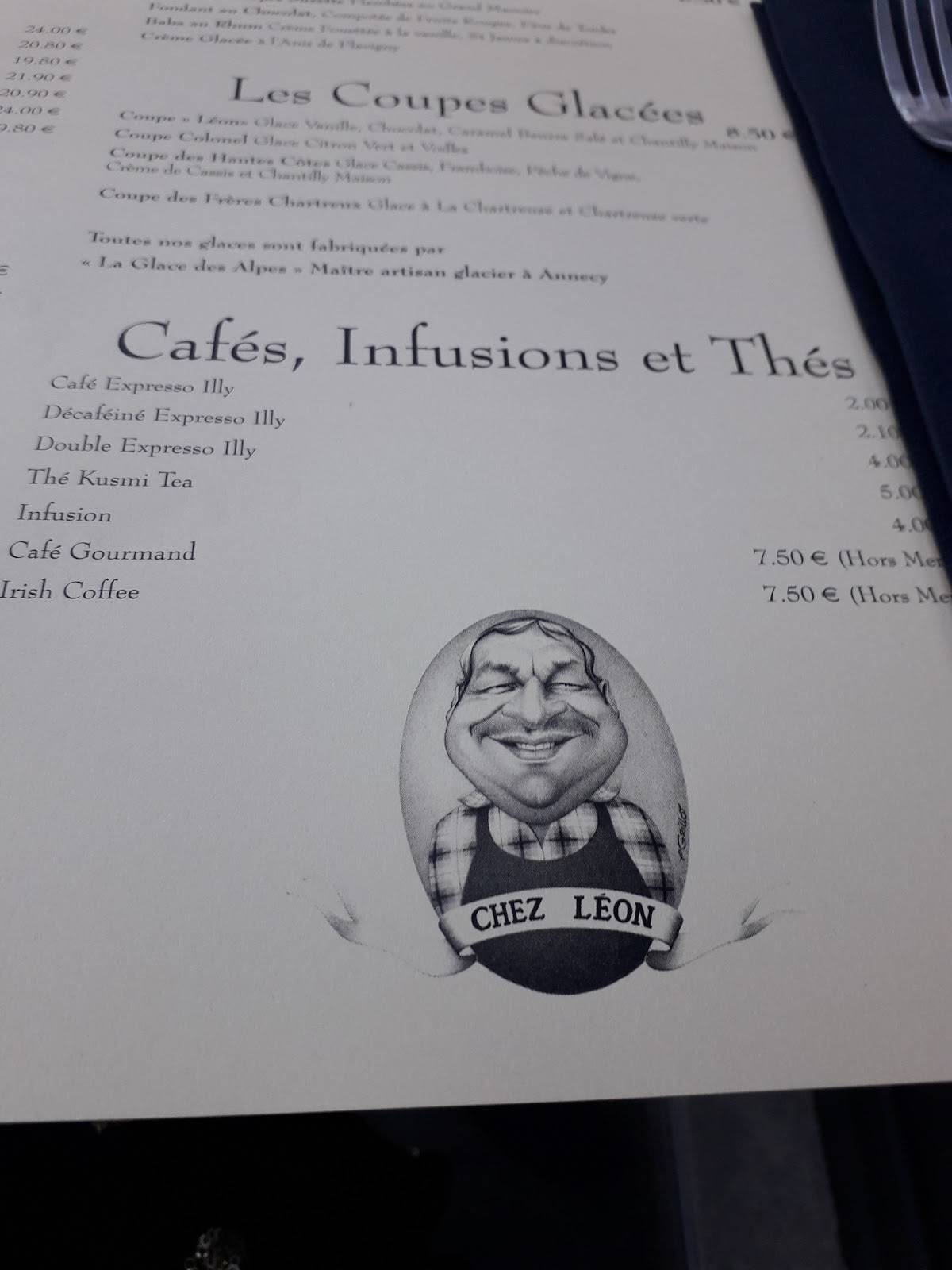 Menu au Chez Léon restaurant, Dijon, 20 Rue des Godrans