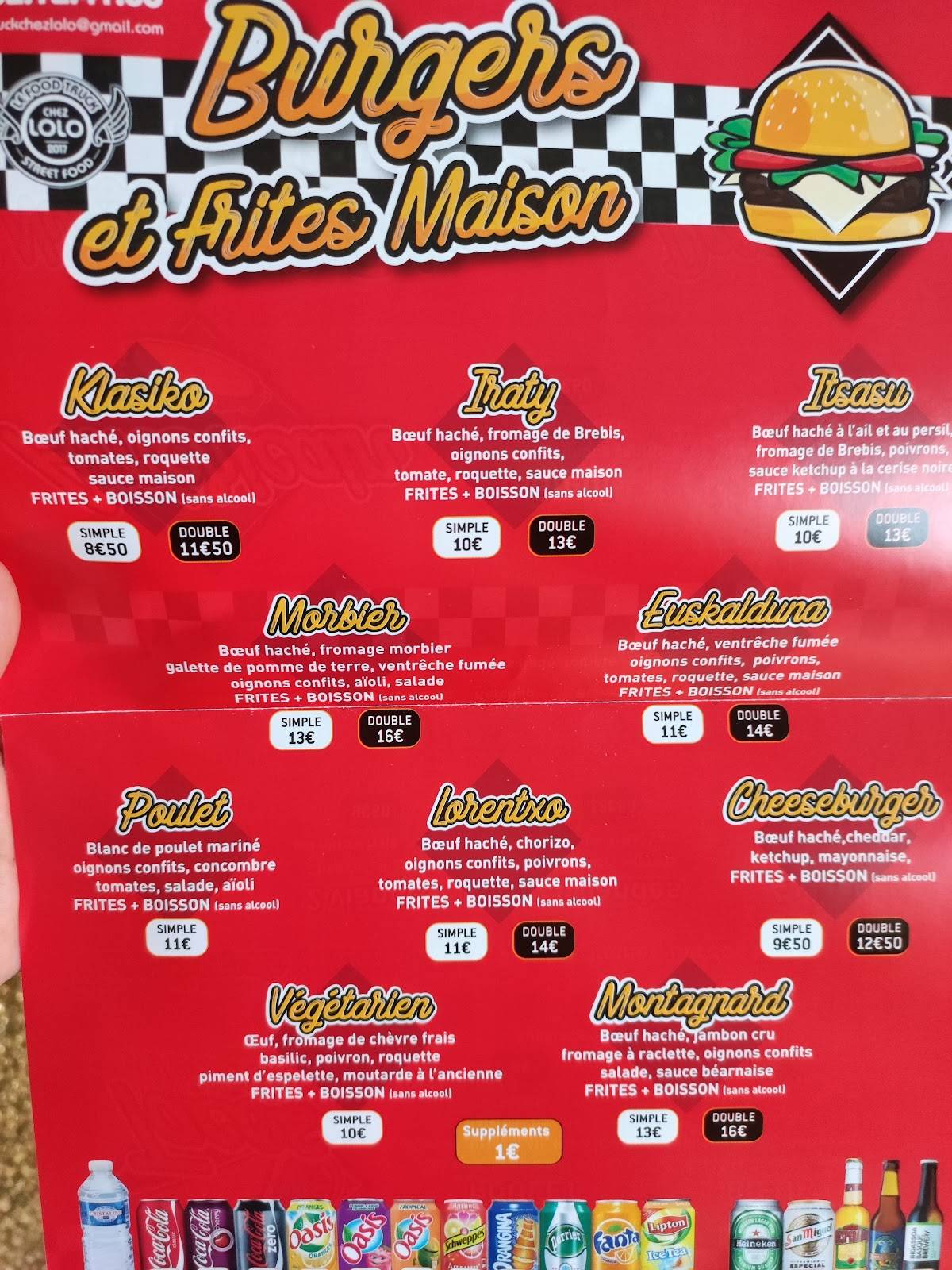 Menu at Chez Lolo Food Truck restaurant, Hendaye
