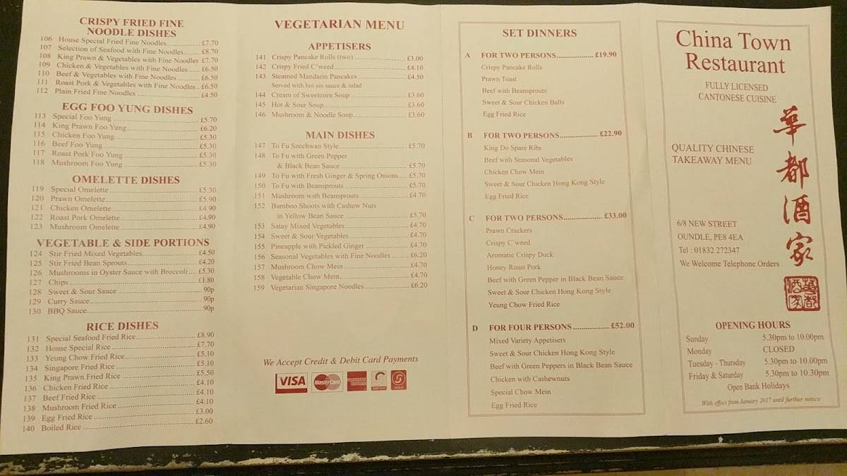 Menu at China Town Restaurant, Peterborough, 6-8 New St