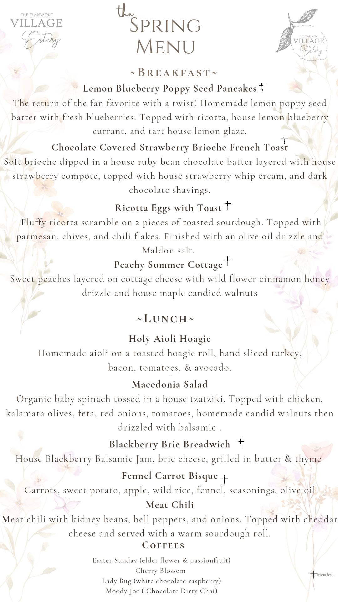 Menu at Claremont Village Eatery restaurant, Claremont