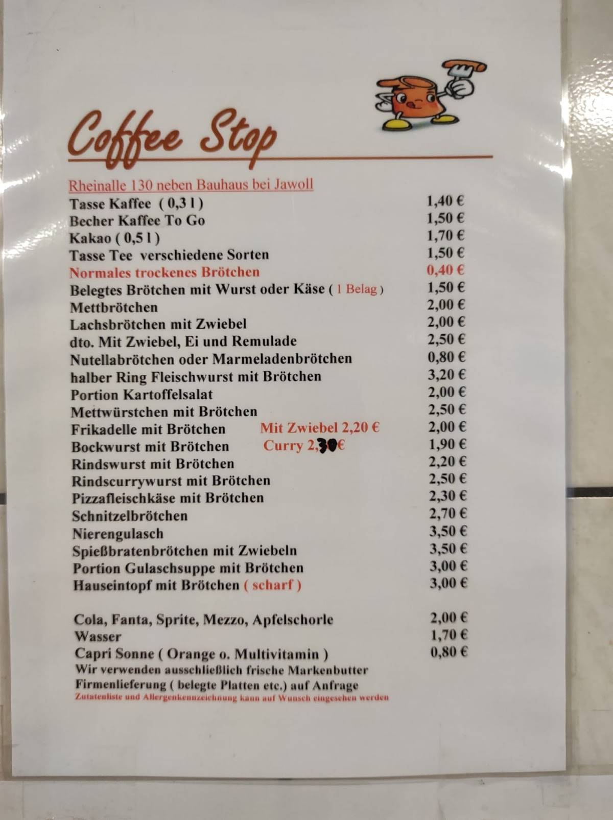 Speisekarte von Coffee Stop, Mainz