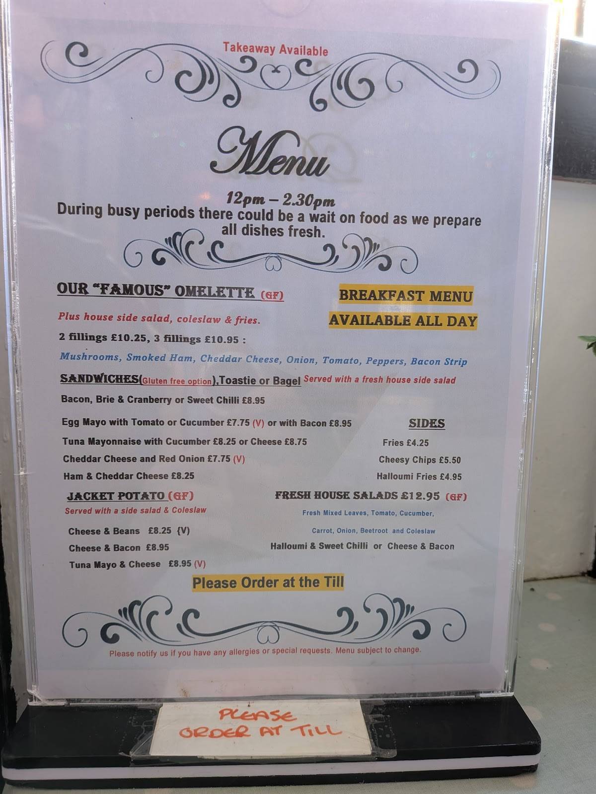 Menu at Comfy Pew Cafe Bistro, Gloucester