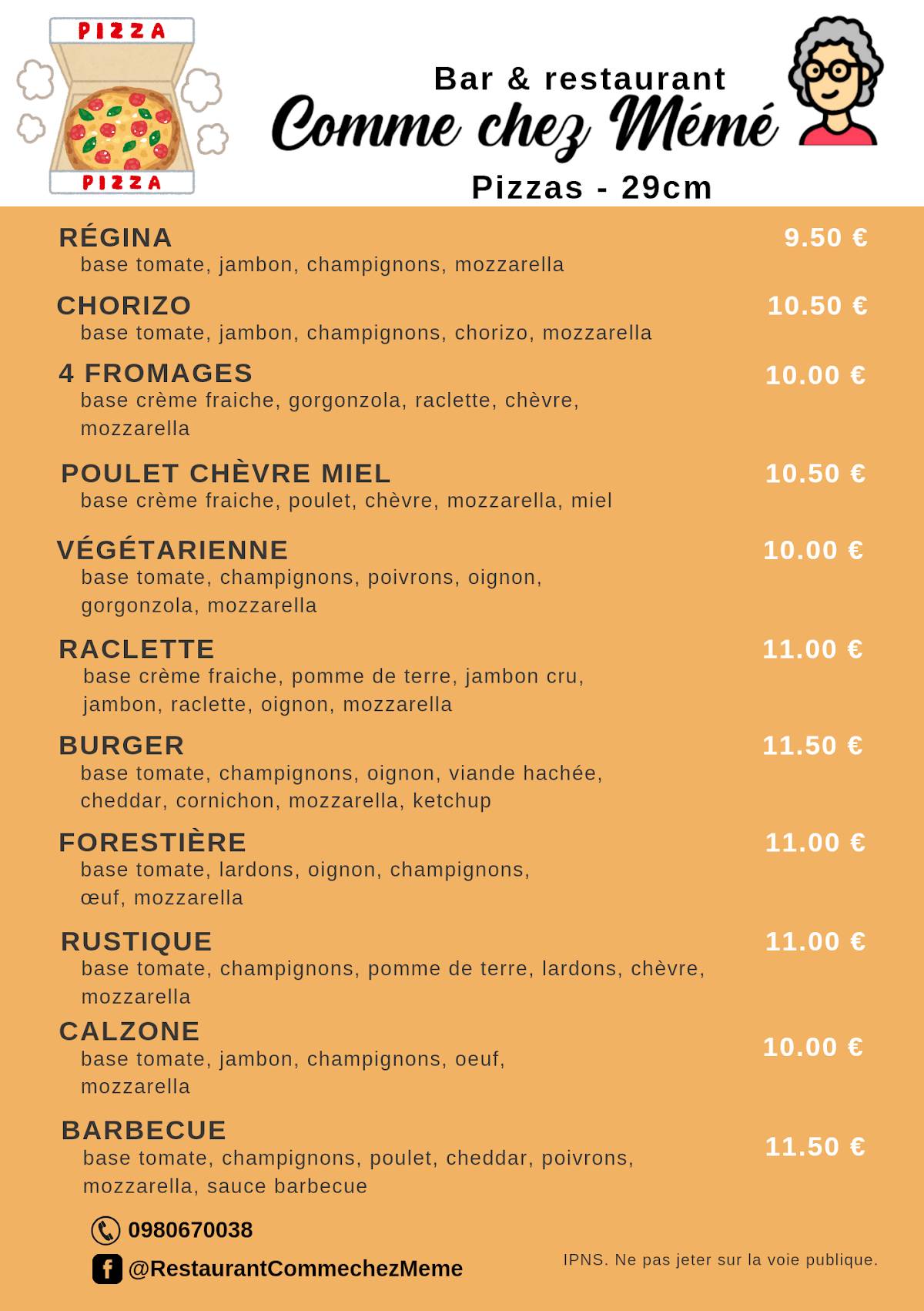 Menu au Comme Chez Mémé restaurant, Lapan
