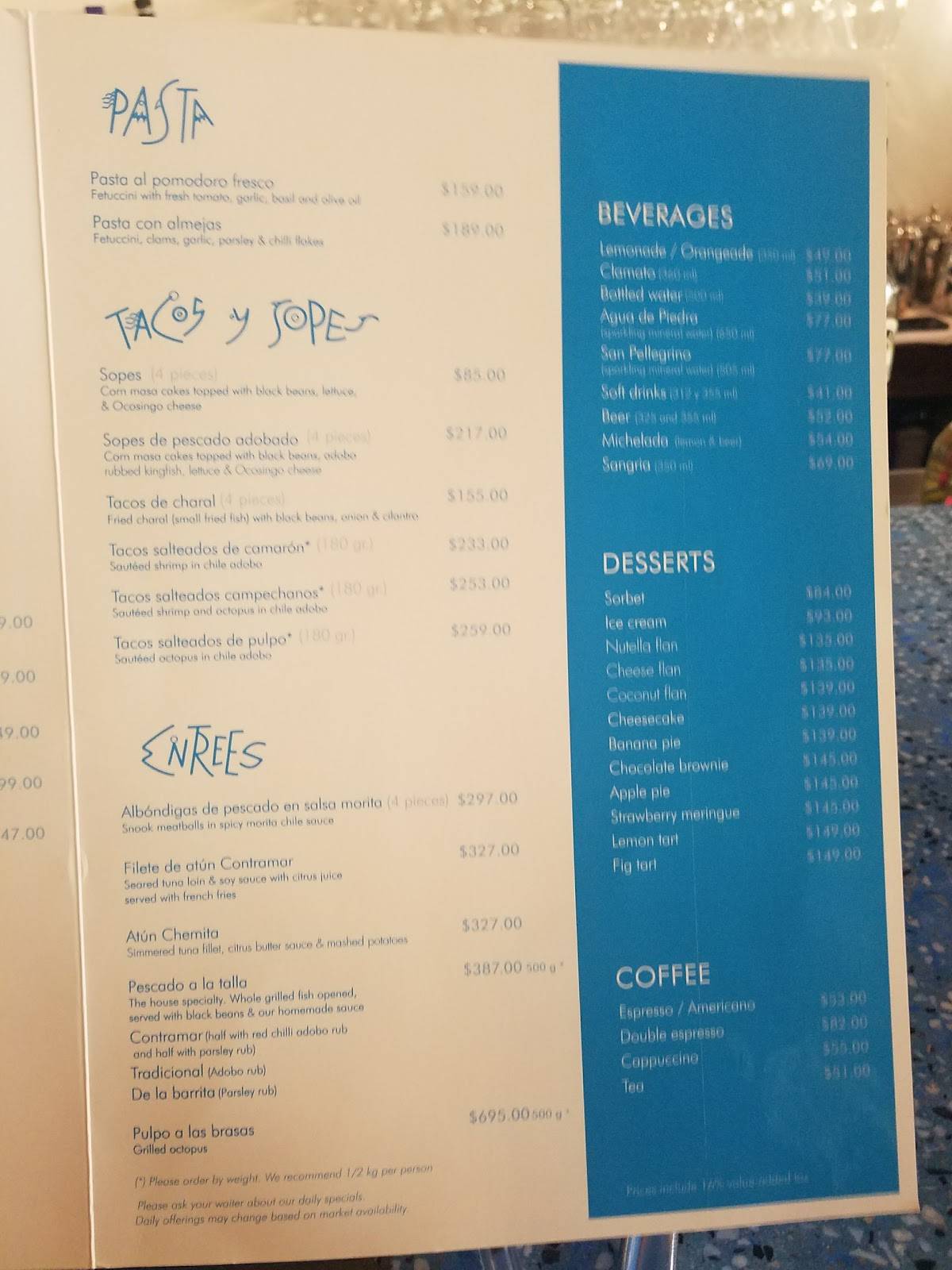 Carta del restaurante Contramar, Ciudad López Mateos, Durango 200