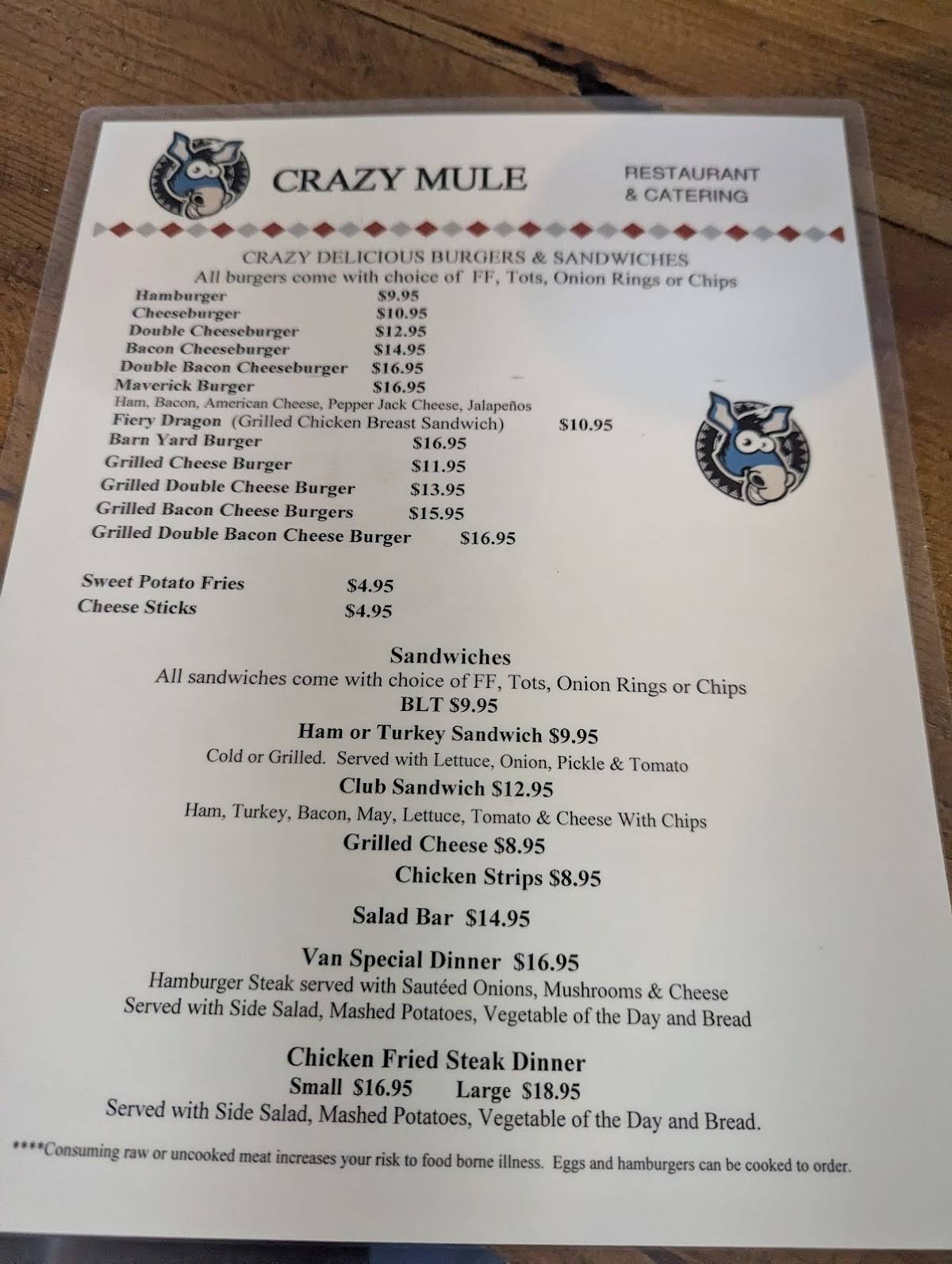Menu at Crazy Mule Restaurant and Catering, Greensburg