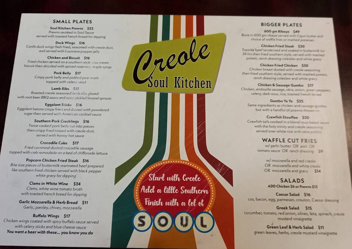 Menu at Creole Soul Kitchen restaurant, Spring Hill
