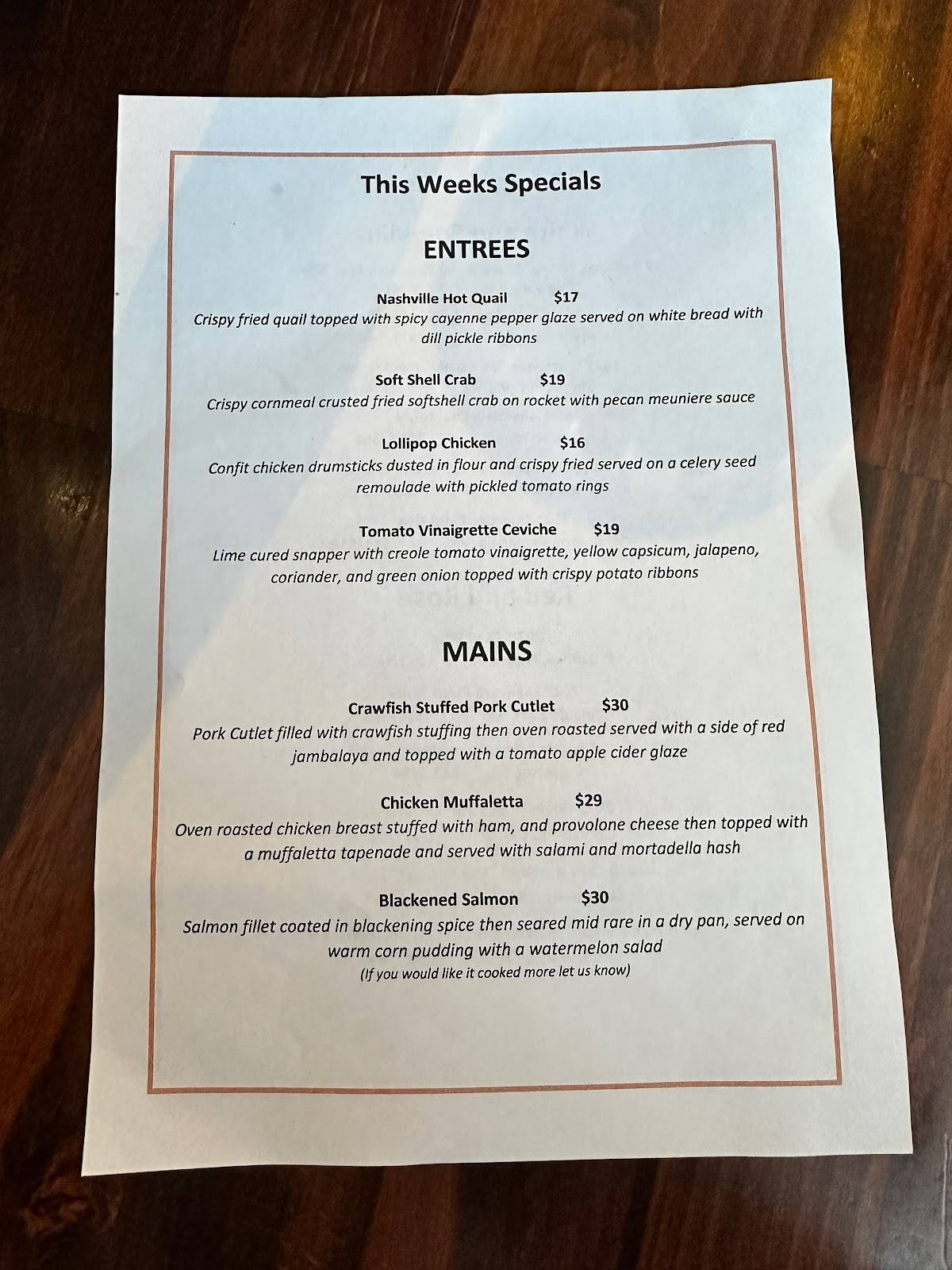 Menu at Creole Soul Kitchen restaurant, Spring Hill