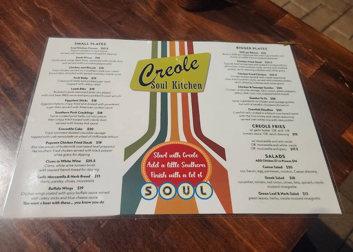 Menu at Creole Soul Kitchen restaurant, Spring Hill