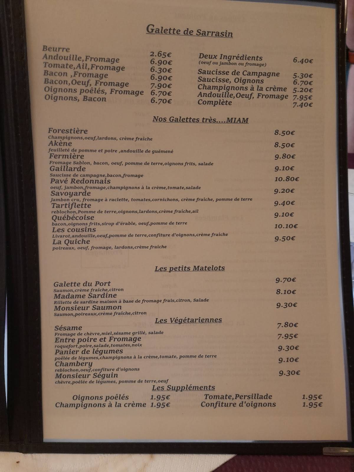 Menu au Crêperie l'Akène Redon restaurant, Redon