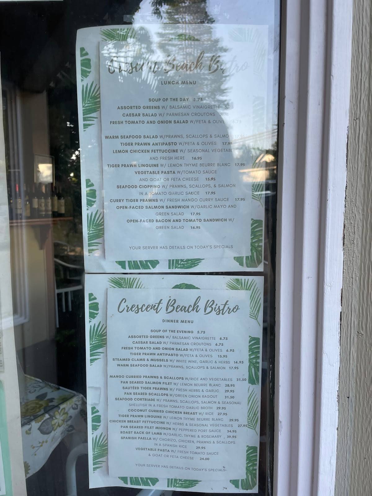 Menu at Crescent Beach Bistro restaurant, Surrey