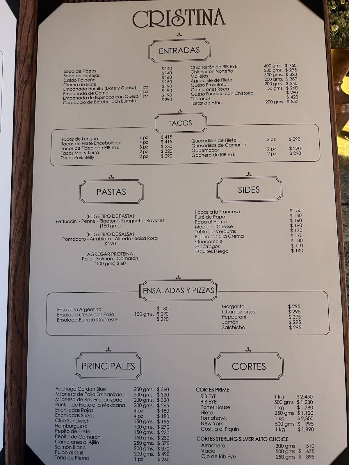 Carta del restaurante Cristina - Guadalajara, Zapopan