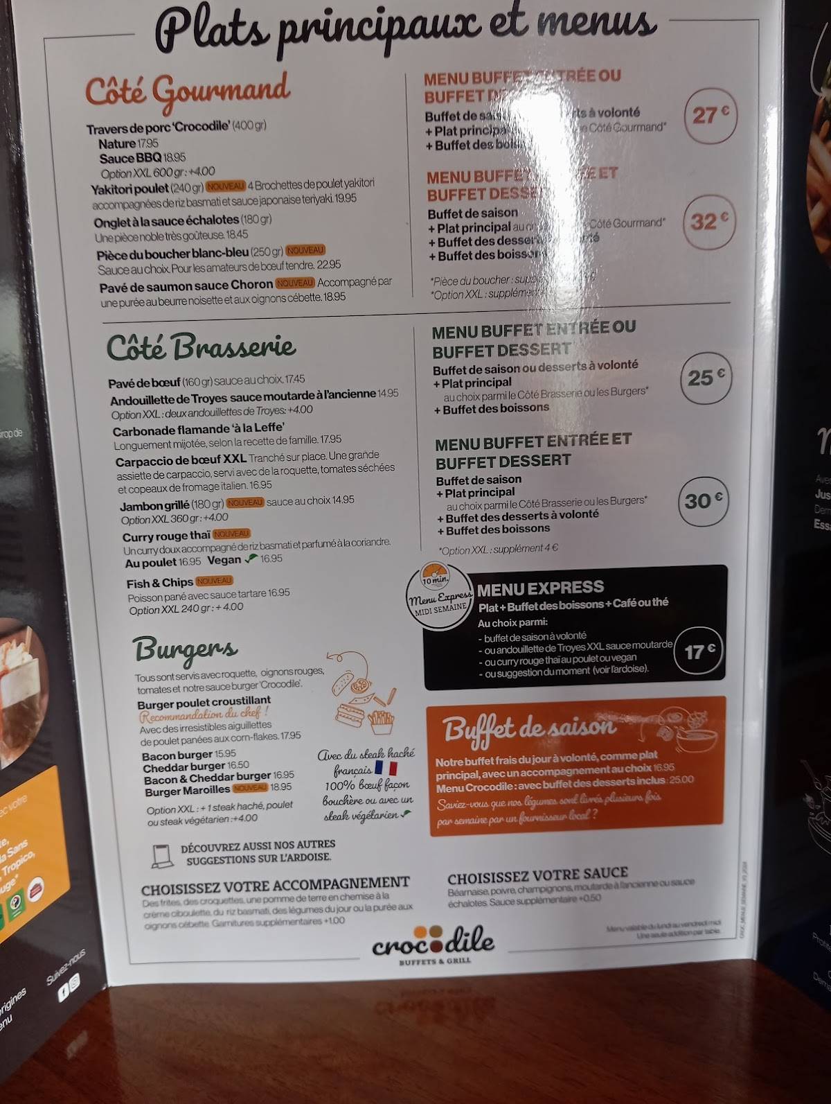 Menu au Restaurant Crocodile, Villeneuve-d'Ascq, 20bis Rue de la Cousinerie