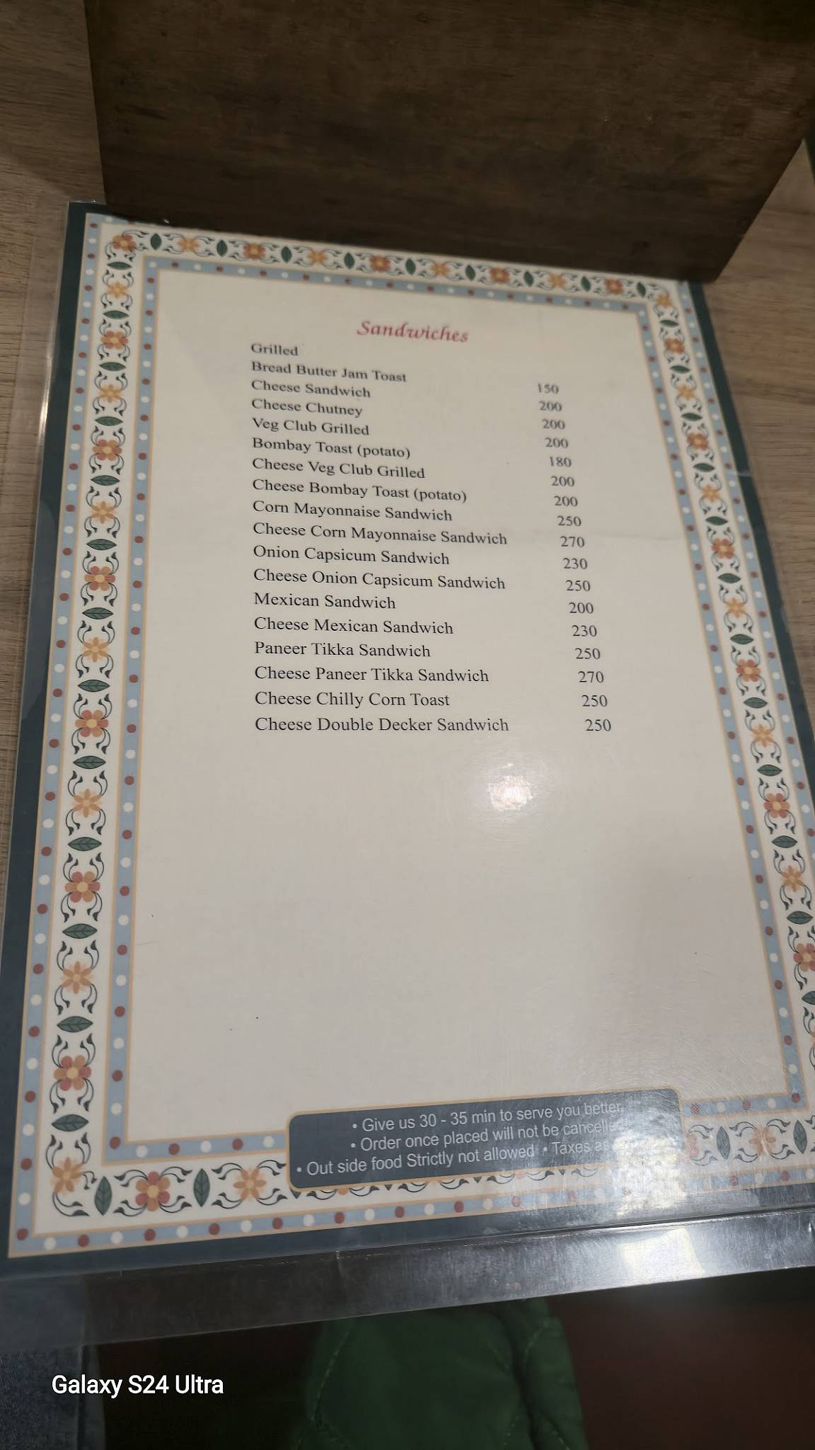 Menu at Dadi's Paakshala, Raipur