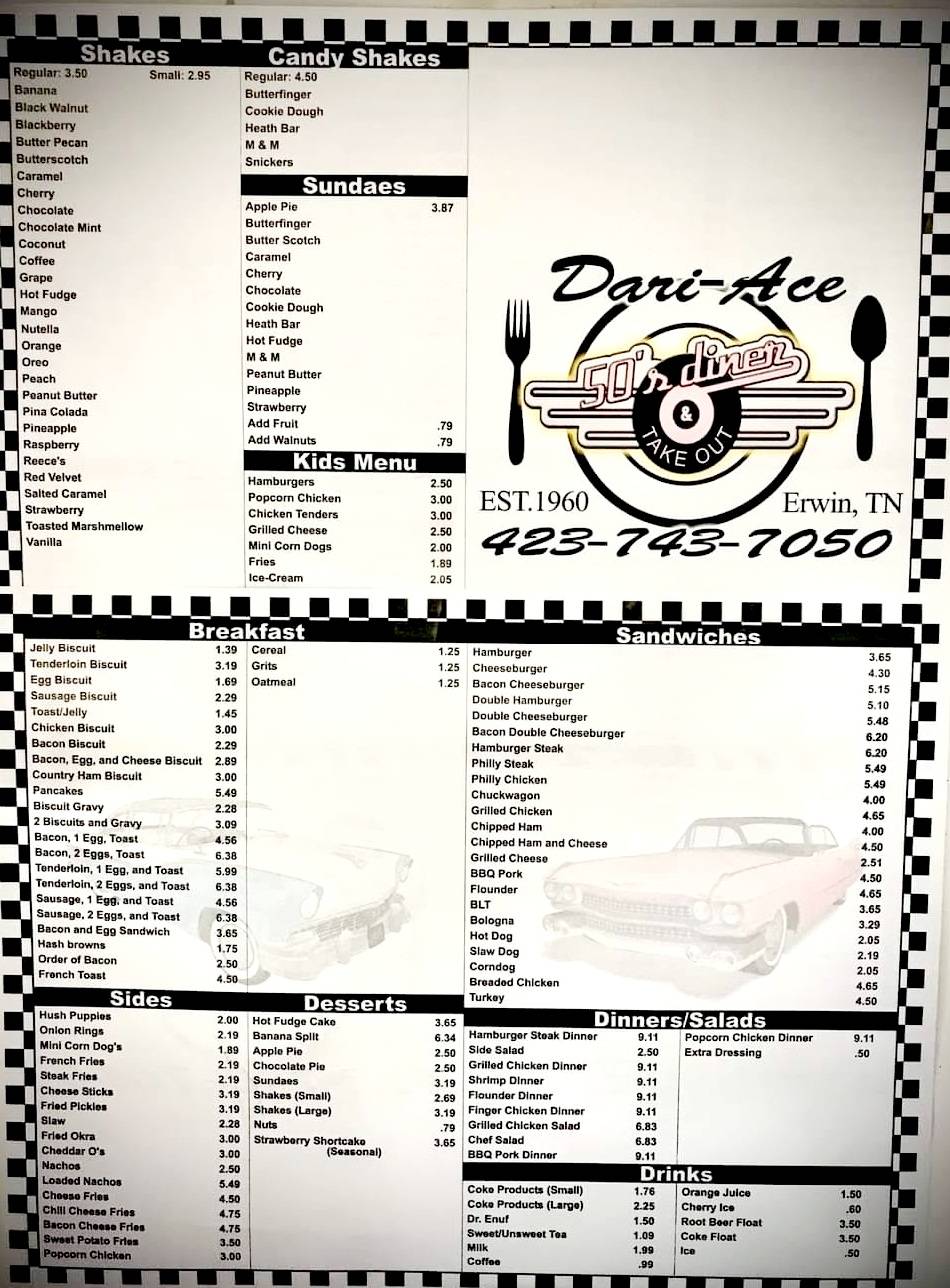 Menu at Dari Ace restaurant, Erwin