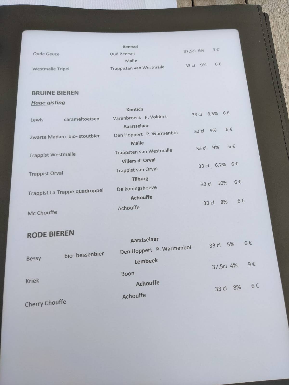 Menu bij De Ganzenpoel restaurant, Kontich