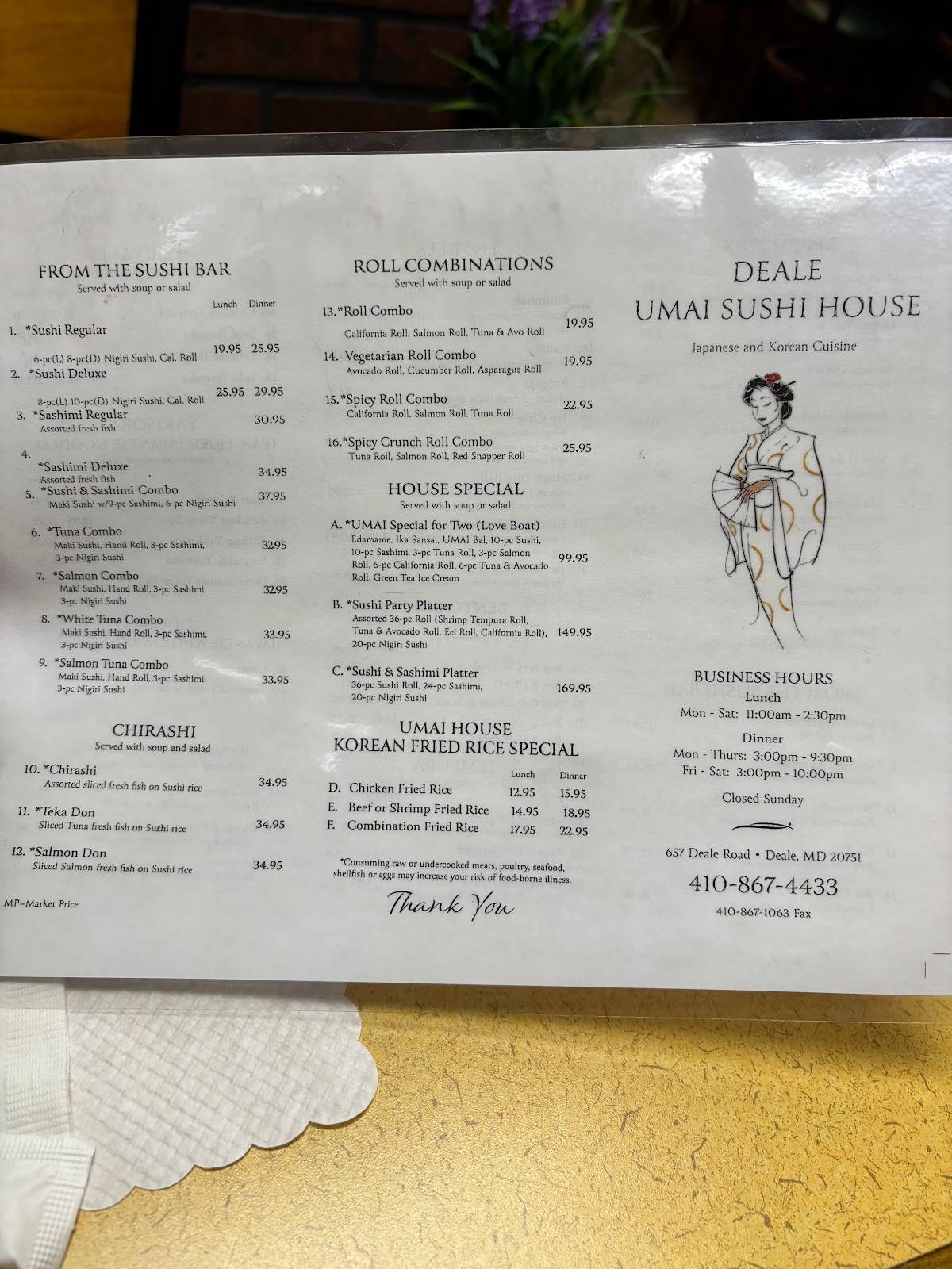 Menu at Deale Umai Sushi House restaurant, Deale