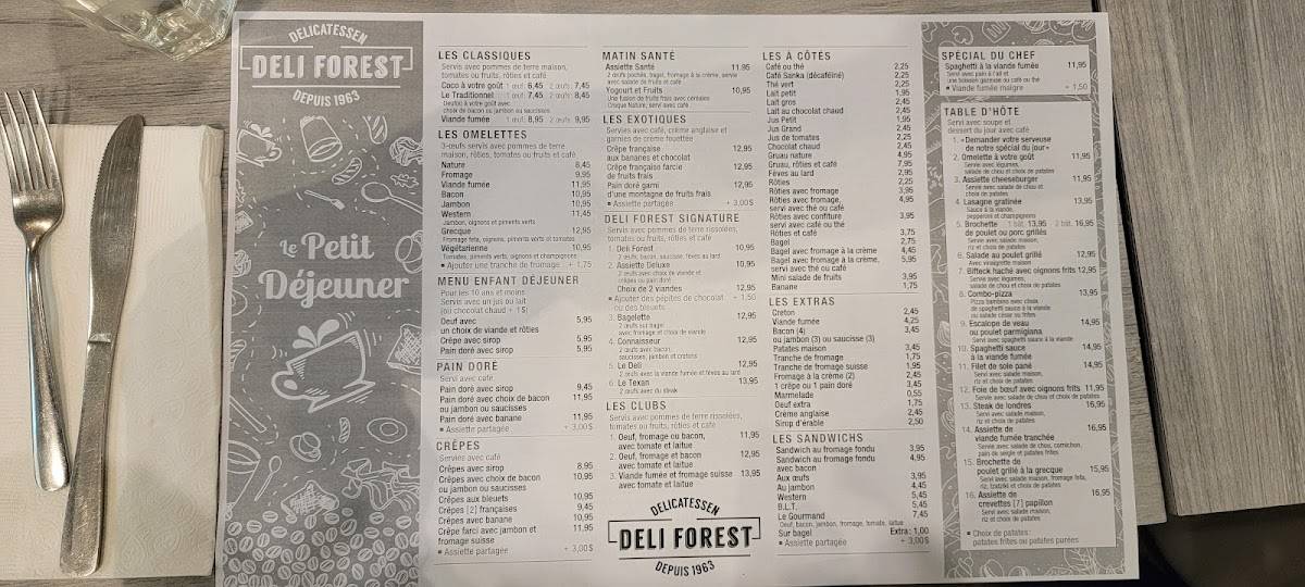 Menu at Restaurant Déli Forest, Montréal