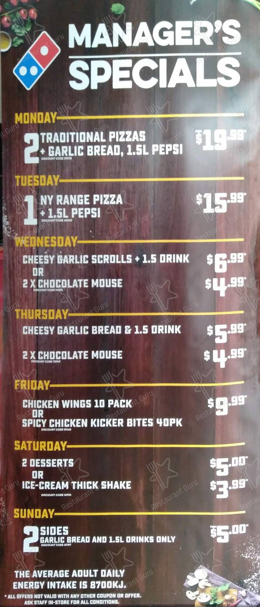 Menu at Domino's Pizza Ponsonby pizzeria, Auckland, Cider Building