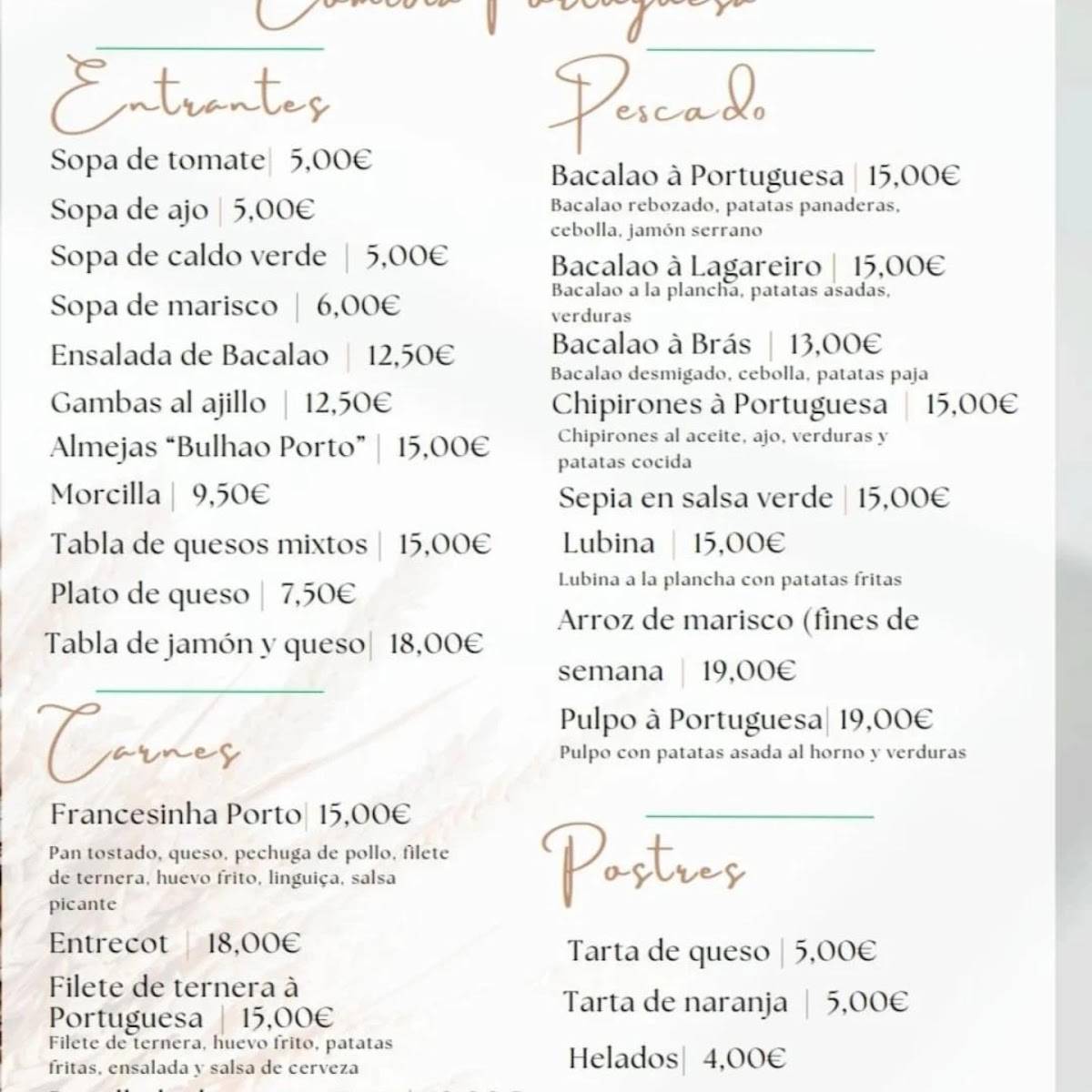 Carta del restaurante Don Sancho, Logroño