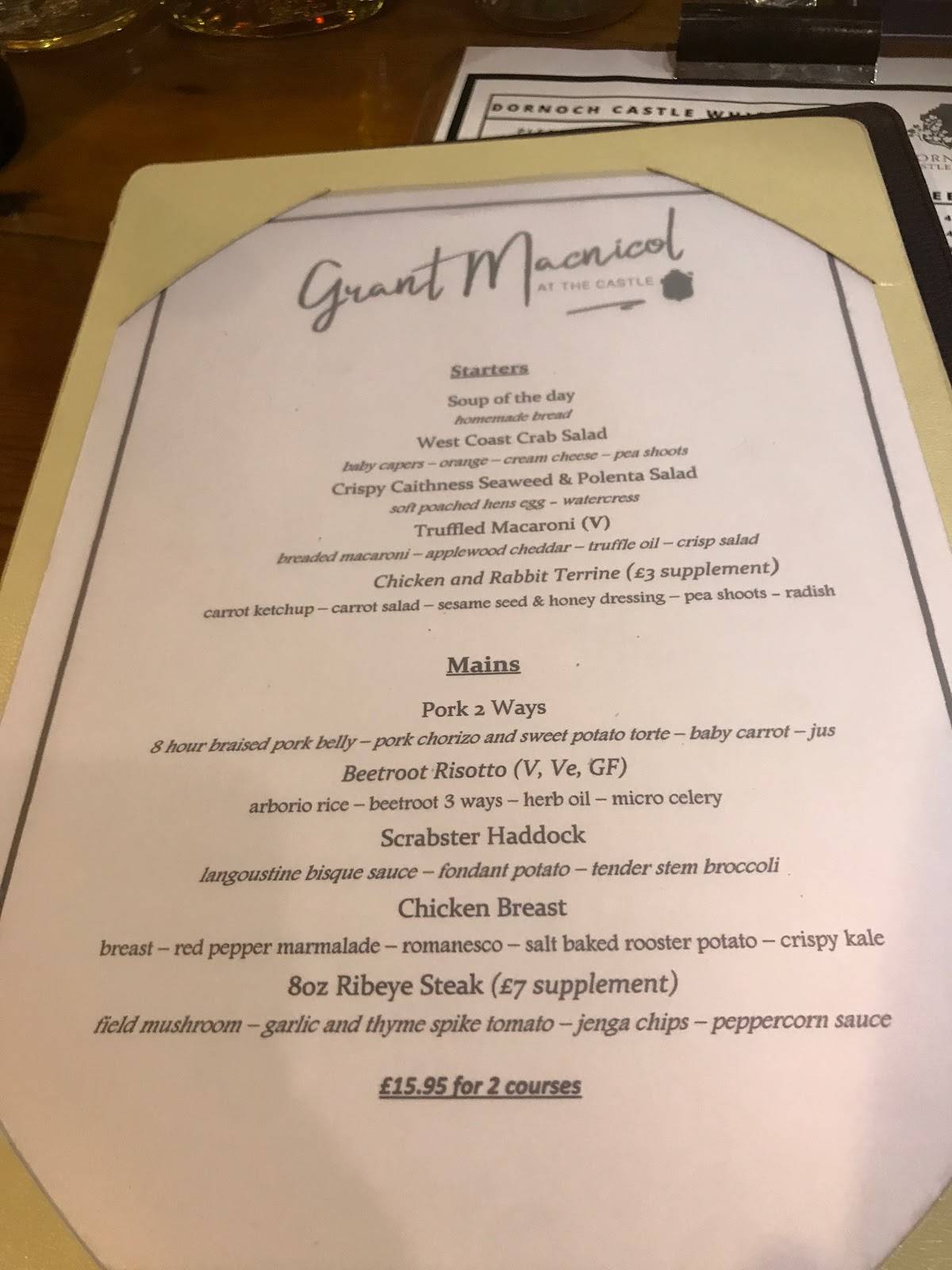 Menu at Dornoch Castle Whisky Bar & Dining. Takeaway Pizza!, Dornoch