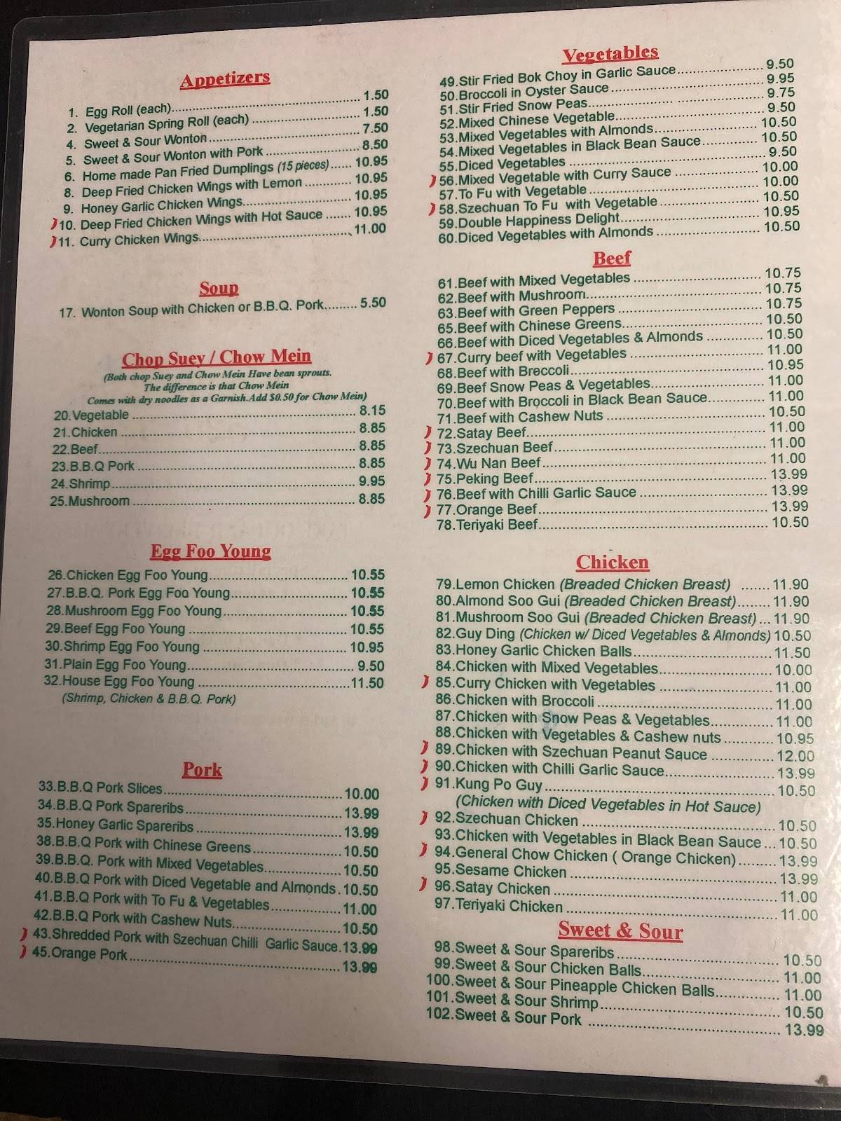 Menu at Double Happiness Chinese Restaurant, Midland