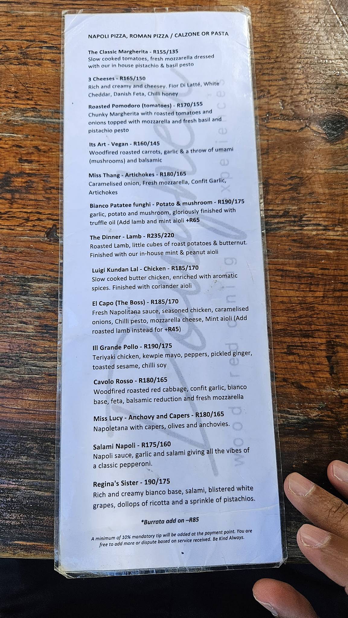 Menu at Doughed - Woodfired Dining Experiences restaurant, Durban