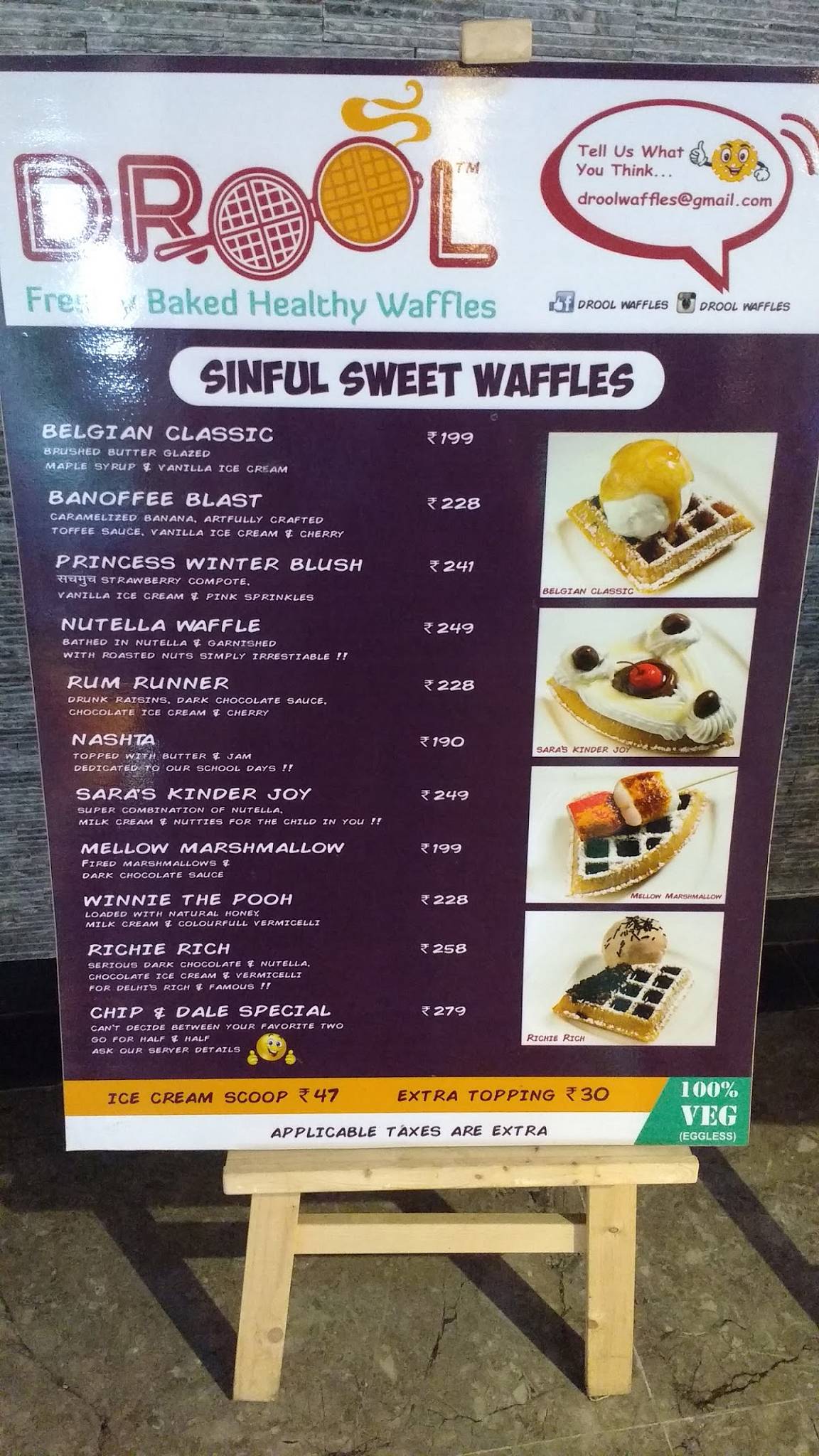 Menu at Drool waffles, New Delhi, G6J9+3RQ सलेक्ट
