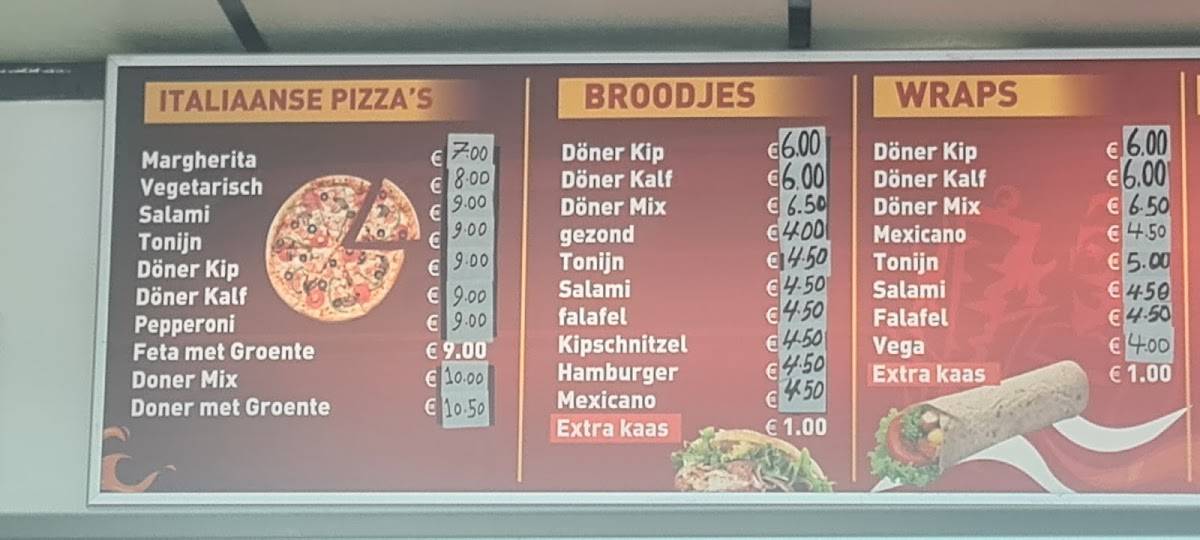 Menu at Dunya Bakkerij, Utrecht