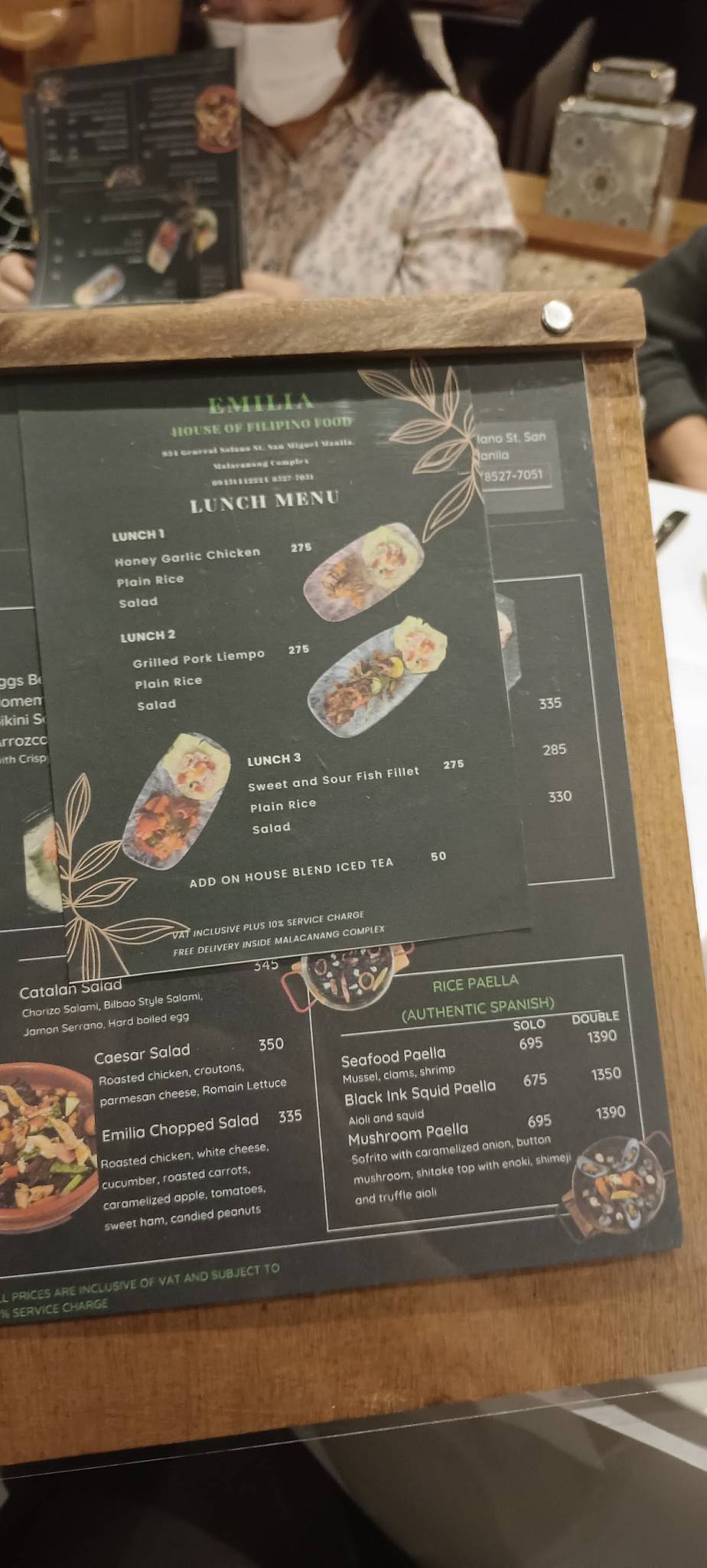 Menu at EMILIA, House of Filipino Food restaurant, Manila