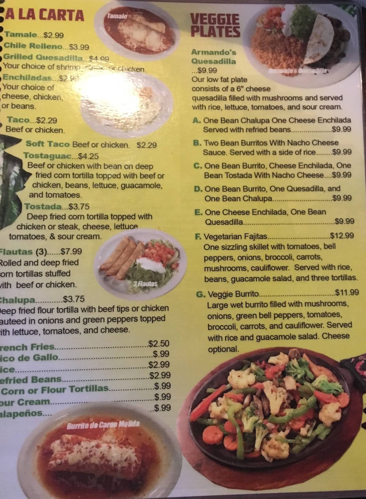 Menu at El Burrito Feliz restaurant, Fremont